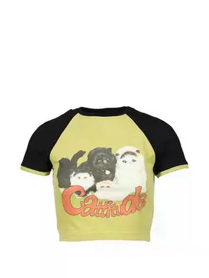 YUEQI QI Cattitude Graphic-print Raglan-sleeve T-shirt - Yellow
