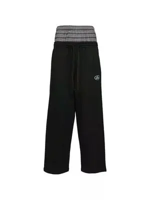 We11Done Layered-waistband Logo-patch Track Pants - Black