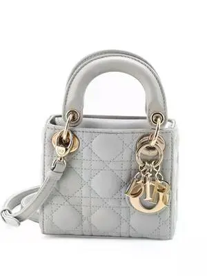 Dior Lady Bag Cannage Quilt Lambskin Micro Shoulder Bag - Grey