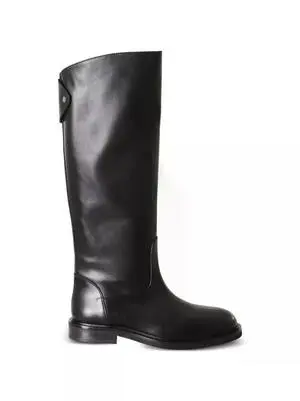 POEVE Leather Touch-strap Knee-high Boots - Black