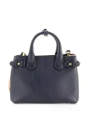 Burberry Banner Leather And House Check Canvas Small Tote Bag - Blue