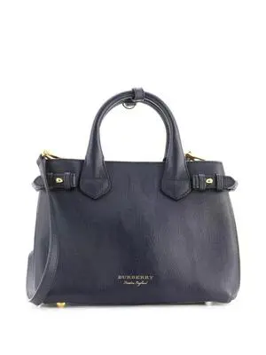 Burberry Banner Leather And House Check Canvas Small Tote Bag - Blue