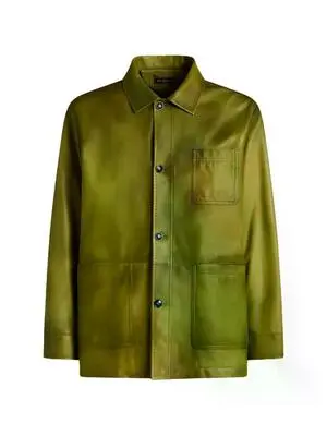 Kiton Button-fastening Leather Jacket - Green