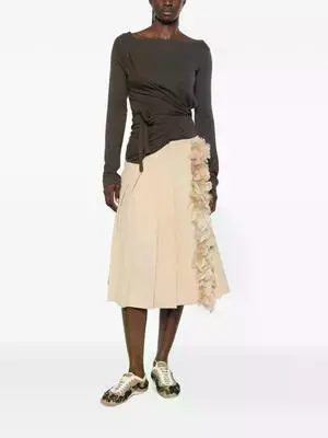 Plan C Feather-trim Pleated Midi Skirt