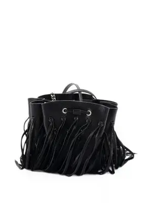 Saint Laurent Fringe Monogram Bourse Leather Mini Bucket Bag