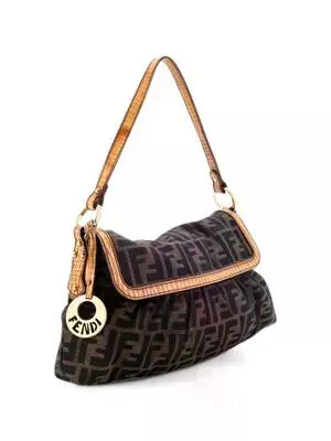 Fendi Chef Flap Bag Zucca Canvas Small Shoulder Bag - Brown