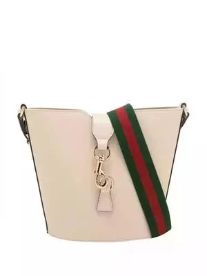 Gucci Calfskin Web Jackie Bucket Crossbody Bag - White
