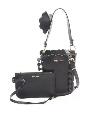 Miu Miu 2010-2026 Leather Flower Bucket Bag Satchel - Black