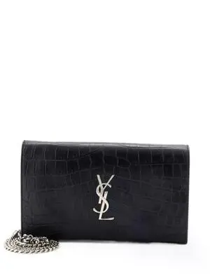 Saint Laurent Classic Monogram Crocodile Embossed Leather Large Clutch Bag - Black
