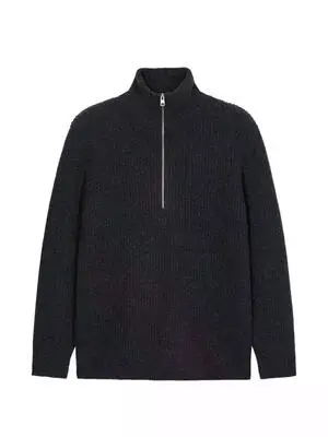 Closed Ribbed-knit Half-zip Sweater - Grey