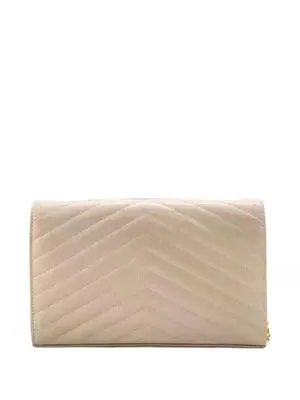 Saint Laurent Classic Monogram Wallet On Chain Matelasse Chevron Leather Medium Crossbody Bag - Neutrals