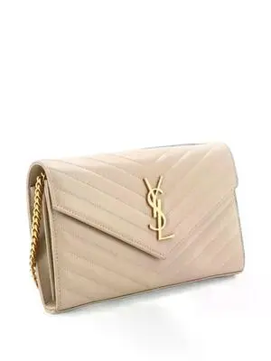 Saint Laurent Classic Monogram Wallet On Chain Matelasse Chevron Leather Medium Crossbody Bag - Neutrals