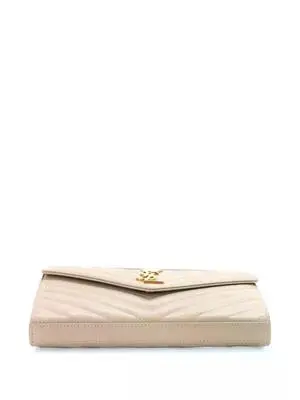 Saint Laurent Classic Monogram Wallet On Chain Matelasse Chevron Leather Medium Crossbody Bag - Neutrals