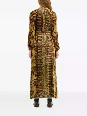 PIERRE-LOUIS MASCIA Velvet Abstract Print Ruffled Maxi Shirt Dress - Yellow