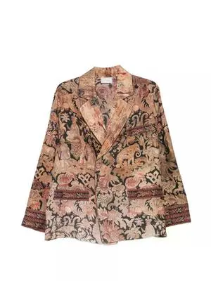PIERRE-LOUIS MASCIA Graphic-print Double-breasted Jacket - Brown