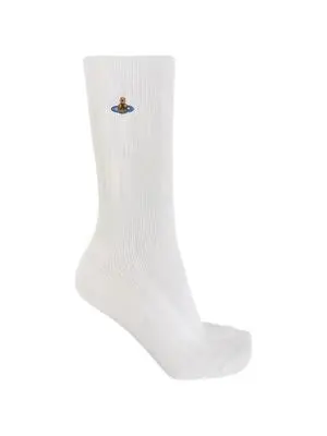VIVIENNE WESTWOOD Orb-embroidered Ribbed Socks - White