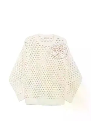 Blumarine Floral-appliqué Open-knit Sweater - White