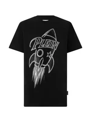 Philipp Plein Round Neck T-shirt Space Rocket Stones - Black