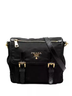 Prada Tessuto Zip Double Buckle Messenger Bag Cross Body