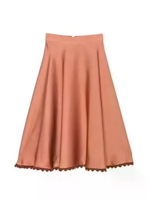 I BLUES Lace-trim Satin-finish Midi Skirt - Brown