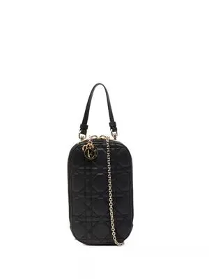 Dior Cannage Leather Phone Holder Satchel - Black