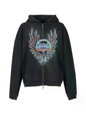 JUN/NAKAYAMA Feather-print Zip-up Hoodie