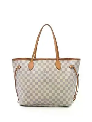 LOUIS VUITTON Damier Azur Neverfull Mm Tote Bag - White