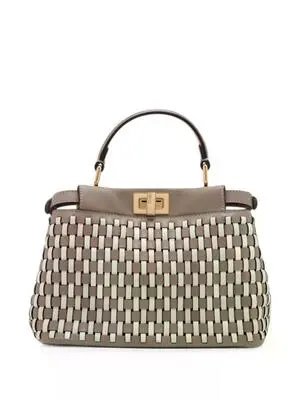 Fendi 2010-2026 Mini Woven Leather Selleria Peekaboo Iconic Satchel - Neutrals