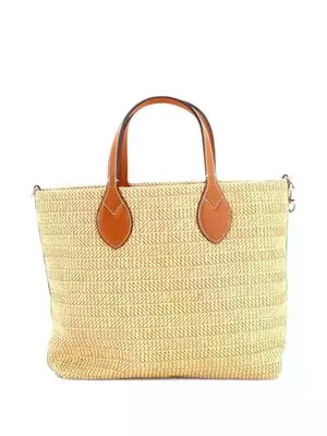 Gucci Logo Plaque Convertible Raffia Tote Bag