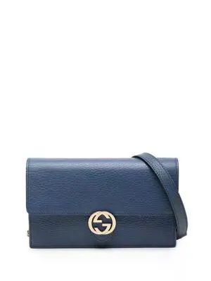 Gucci 2016-2026 Dollar Calfskin Interlocking G Wallet On Chain Crossbody Bag - Blue