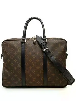 LOUIS VUITTON 2021-2023 Monogram Macassar Porte Documents Voyage Business Bag - Black