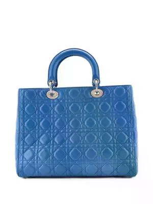Dior Vintage Lady Bag Cannage Quilt Lambskin Large Satchel - Blue