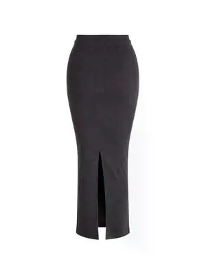WOC Ribbed Slit-detail Midi Skirt