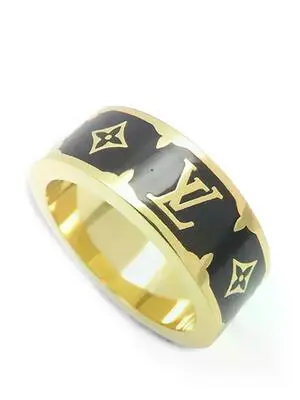 LOUIS VUITTON 2024 Gold Plated Enamel Nanogram Ring M Costume Ring - Black