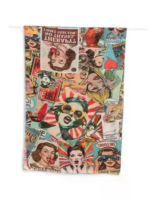 Faliero Sarti Comic-print Frayed Scarf - Blue