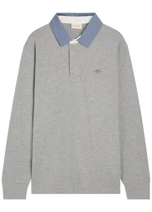 Gant Chambray-collar Cotton Rugby Shirt - Grey