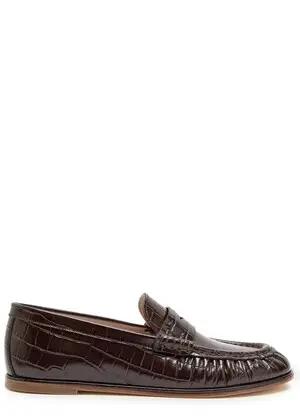 STUART WEITZMAN Spencer Crocodile-effect Leather Loafers