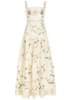 Agua Bendita Lima Floral-print Linen Maxi Dress