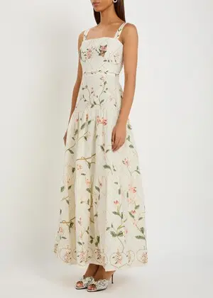 Agua Bendita Lima Floral-print Linen Maxi Dress