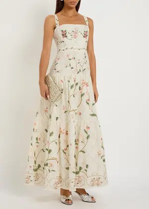 Agua Bendita Lima Floral-print Linen Maxi Dress