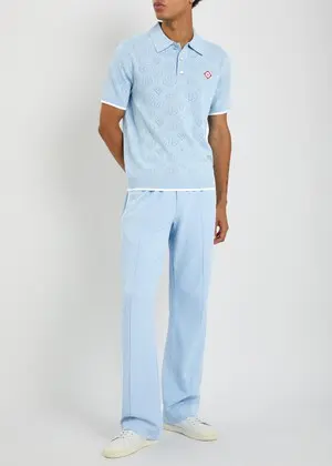 Casablanca Pointelle-knit Woven Polo Top
