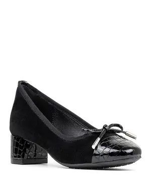 DONALD PLINER Bow Leather Suede Mid Heel Pumps - Black