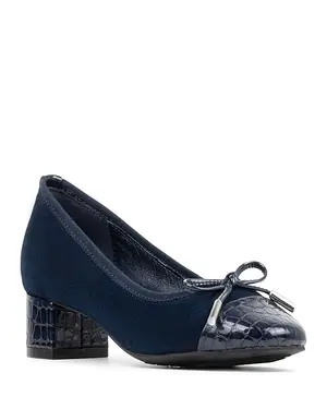DONALD PLINER Bow Leather Suede Mid Heel Pumps - Navy