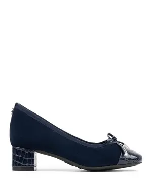 DONALD PLINER Bow Leather Suede Mid Heel Pumps - Navy