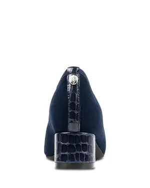 DONALD PLINER Bow Leather Suede Mid Heel Pumps - Navy