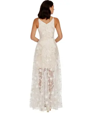 Dress The Population Sidney V-neck 3d Floral Sequin Sheer Overlay Gown