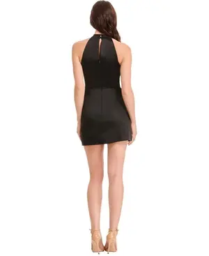 Dress The Population Mina Halter Bow Keyhole Satin Mini Dress