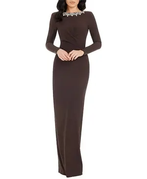 Dress The Population Anne Long Sleeve Jewel Neck Gown