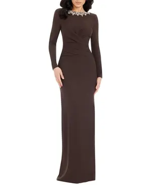 Dress The Population Anne Long Sleeve Jewel Neck Gown