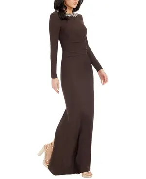 Dress The Population Anne Long Sleeve Jewel Neck Gown